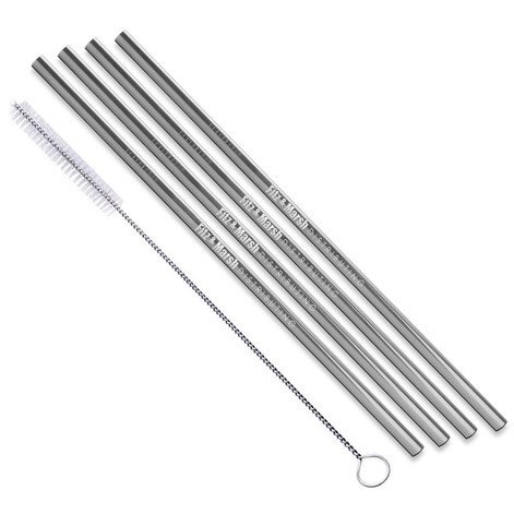 Stainless Steel 4 Piece Straw Set w/ Cleaning Brush | Promotions Now