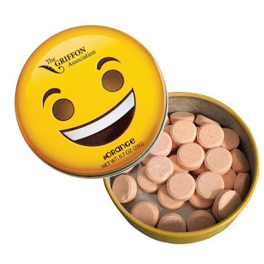 Emoji Smiley Face Tin with Orange Mints | Promotions Now
