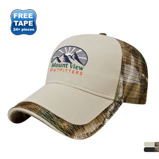 Solid Front Camo Constructed Cap with Camo Mesh Back and Detailing ...